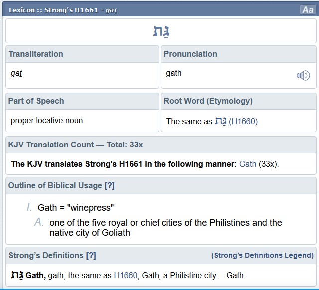 Topic: Hebrew Meaning of the Word “Gath” = “Gat” H1661 – Quantum Study ...